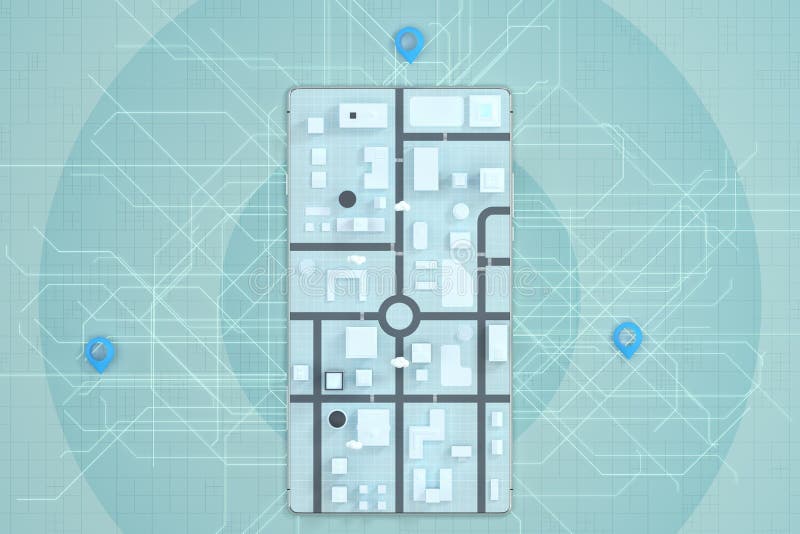 3d City on the Mobile Phone with Location Pins, 3d Rendering Stock ...