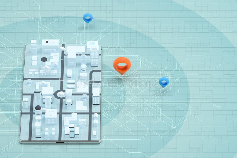 3d City on the Mobile Phone with Location Pins, 3d Rendering Stock ...