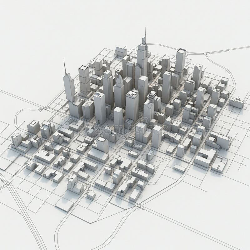 A 3D City Model with Numerous Rectangular Buildings of Varying Heights ...