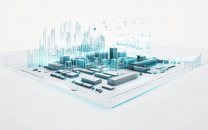 3D City Model Showcasing Futuristic Architecture and Digital Data Flow ...