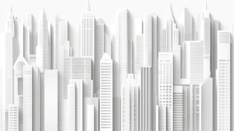 A 3D City Skyline Depicted in White Tones Using Layered Paper Cut Art ...