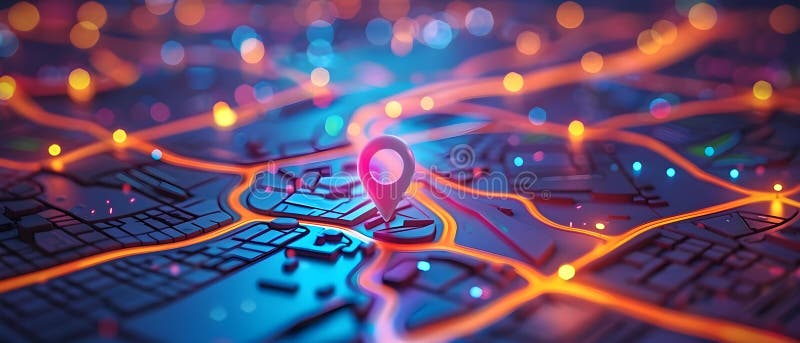 3D City Streets Map with GPS Navigation System Showing Route and ...