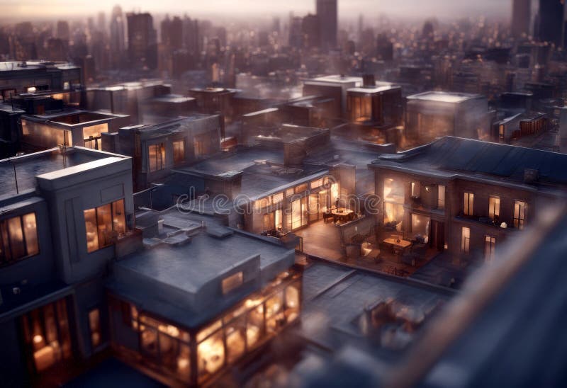 3d City View Render Rooftop Metaverse Stock Illustration - Illustration ...