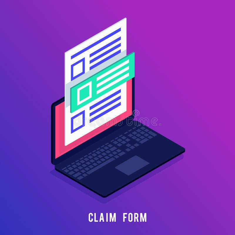 3d Claim Form on the Laptop Screen. Stock Vector - Illustration of flat ...