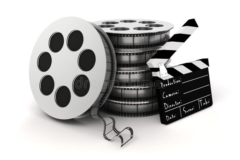 3d Clapper Board and Film Roll Stock Illustration - Illustration of ...