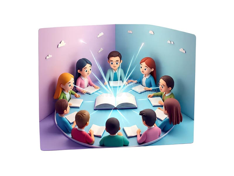 3D Classroom Diorama with Students Learning from a Magical Book Stock ...