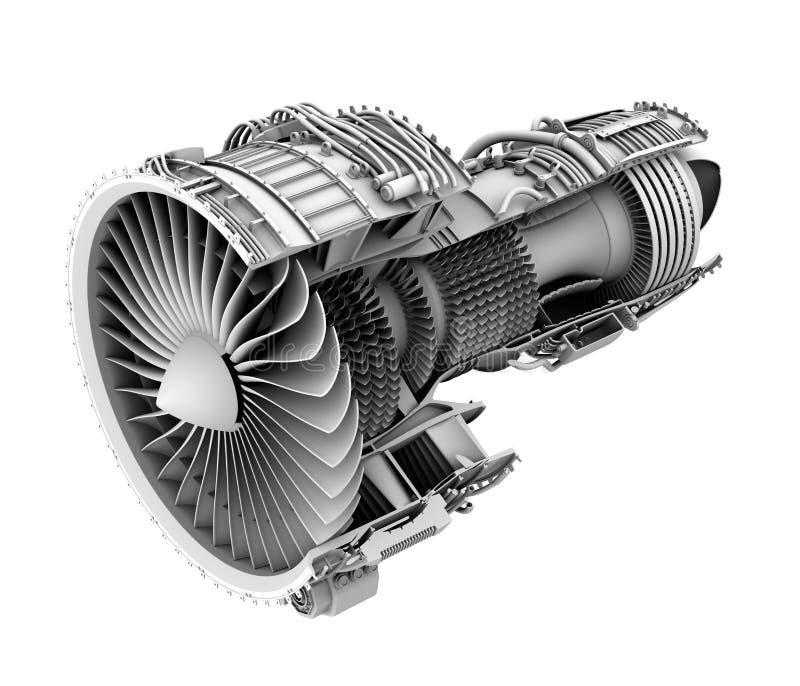 3D Clay Cutaway Render of Turbofan Jet Engine Isolated on White ...