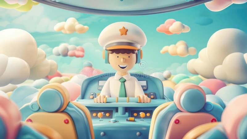 A 3D Clay Pilot in a Cockpit, with a View of the Clouds and Horizon ...