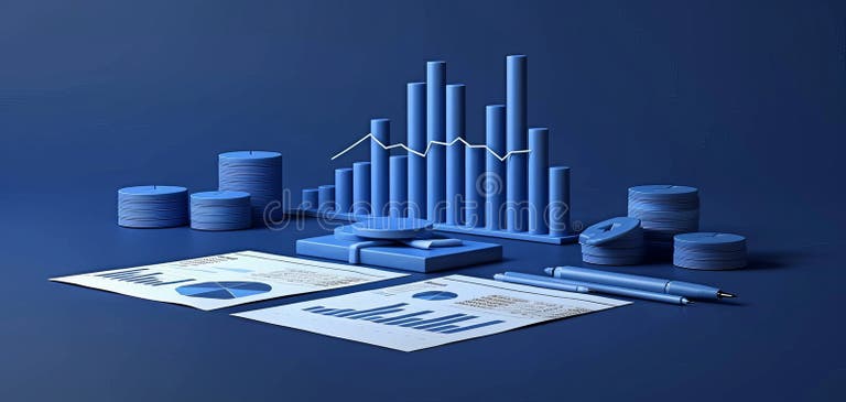 3D Clay Render of a Balance Sheet Visualization in a Column Chart ...
