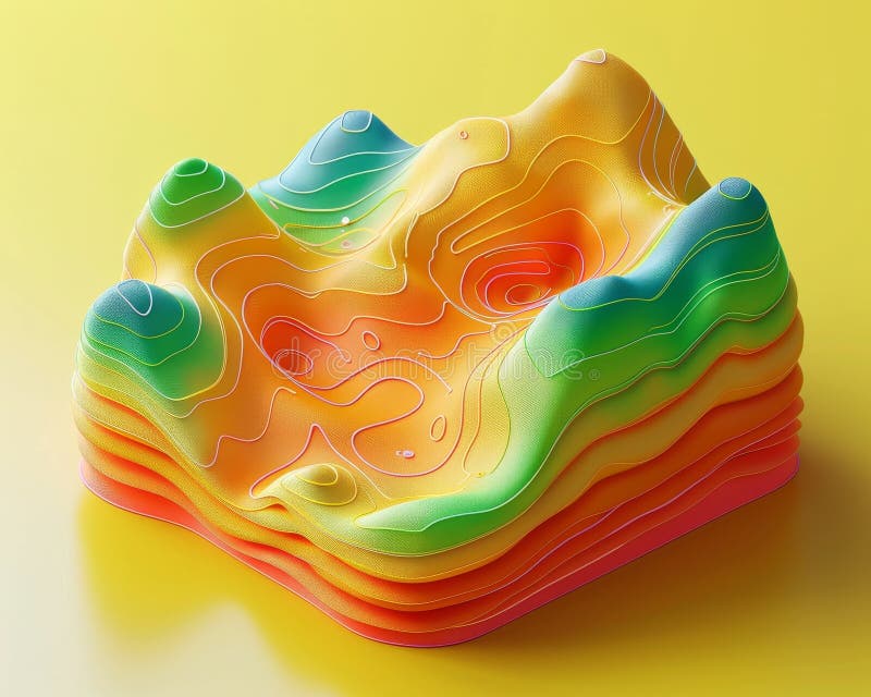 3D Clay Render of a Surface Chart Depicting Geographic Data Variations ...