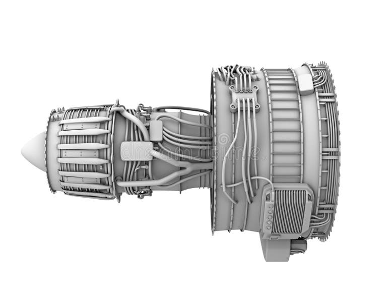 3D Clay Render of Turbofan Jet Engine Isolated on White Background ...