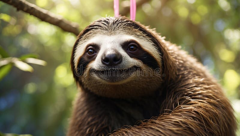 D Clay Rendered a Joyful Anime Sloth Hangs Relaxed in Vibrant Nature ...