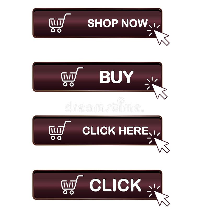 3d Click Here Web Buttons Set Of Action Button Cursor With Arrow Pointing To Link Button Stock