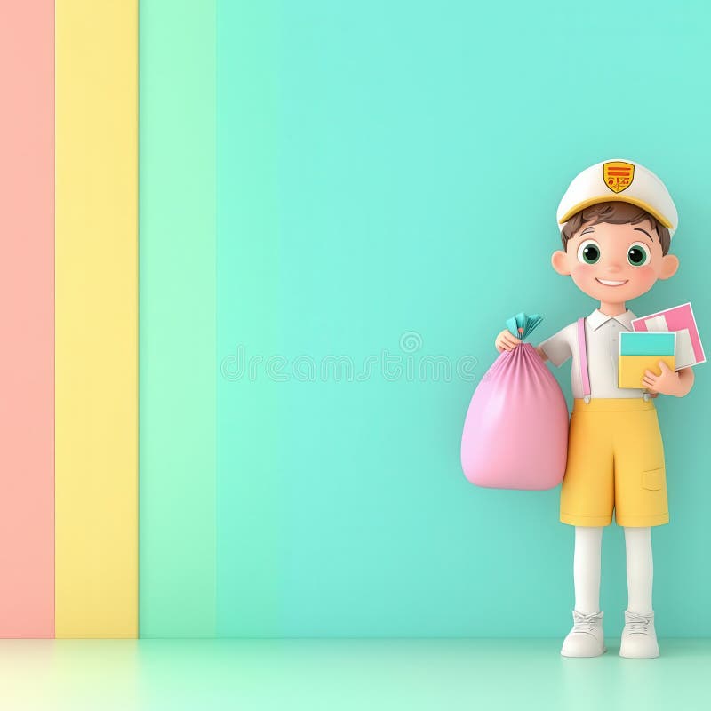 A 3D Clipart of a Postal Worker Holding a Mailbag, Standing on the ...