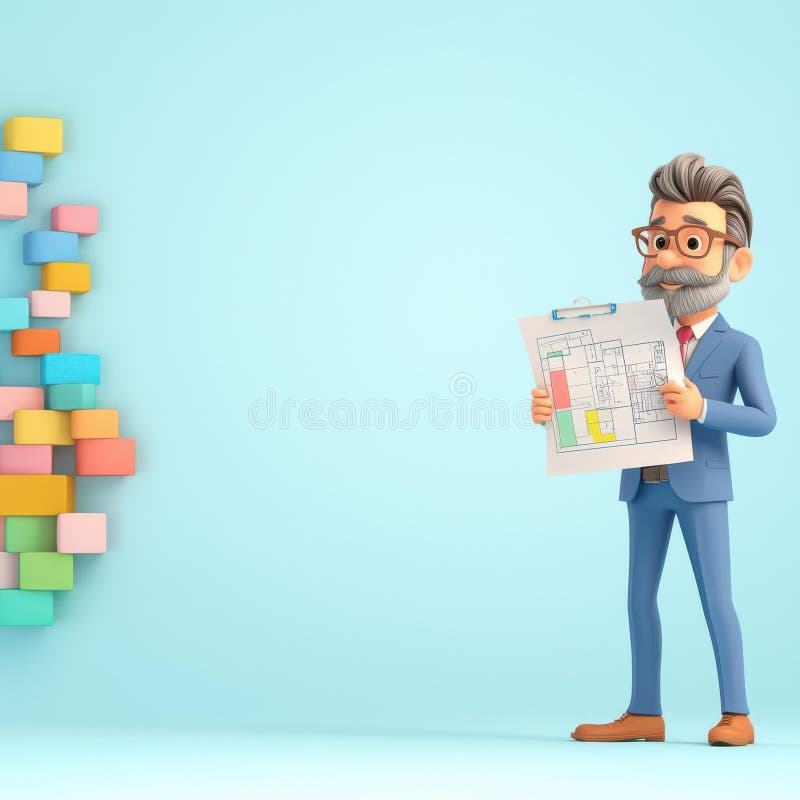 A 3D Clipart of a Project Manager Holding a Project Plan, Standing on ...