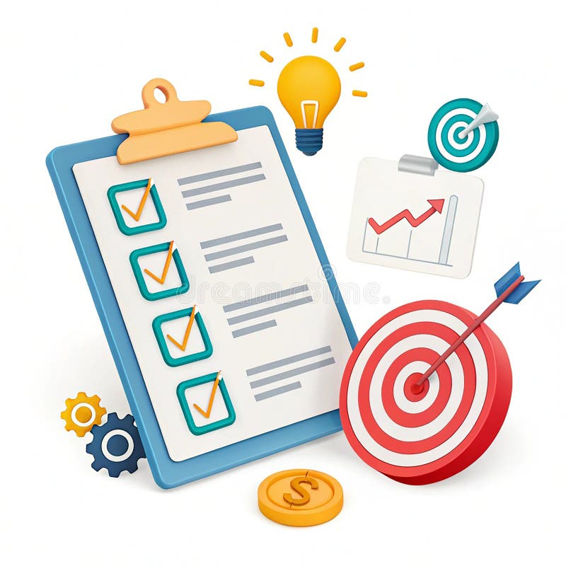 3D Clipboard with Business Idea and Project Goals Stock Illustration ...