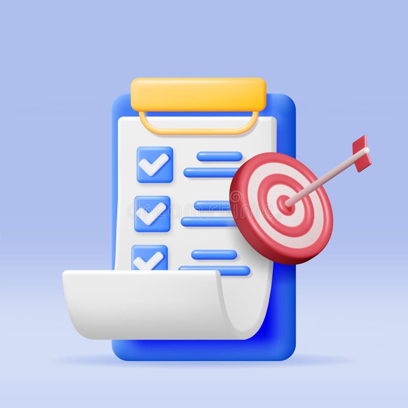 3D Clipboard with Checklist Symbol and Target Stock Vector ...