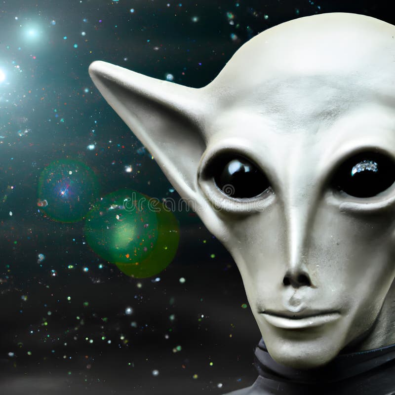 3d Close Up of Alien Face with Space Background. Portrait of a Grey ...