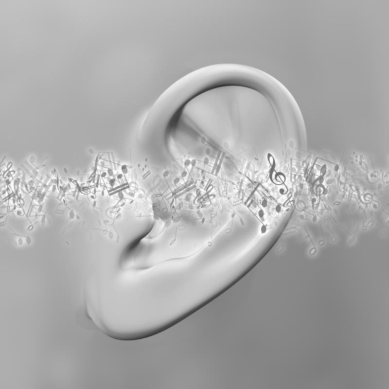 3D Close Up of Ear with Music Notes Stock Illustration - Illustration ...