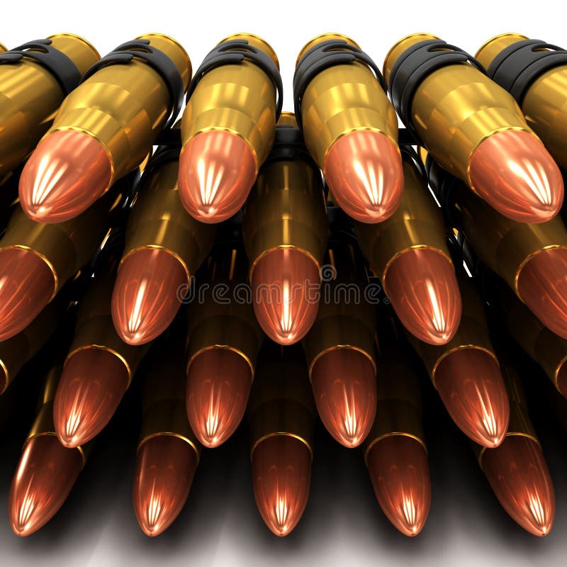 3d Row of Machine Gun Bullets Stock Illustration - Illustration of ...