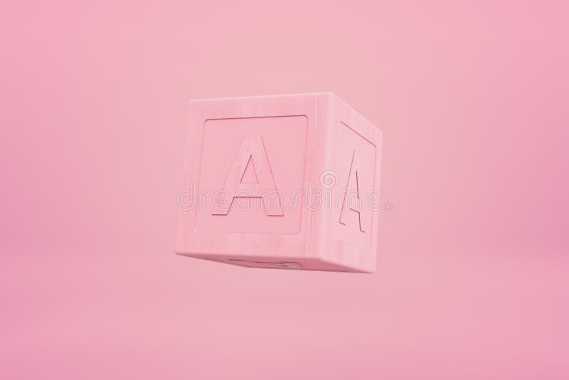 3d Close-up Rendering of Pink ABC Block Floating in Air on Pink ...