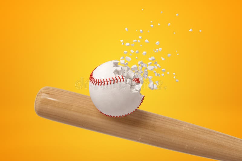 3d Close-up Rendering of Wooden Bat Hitting White Baseball and Causing ...