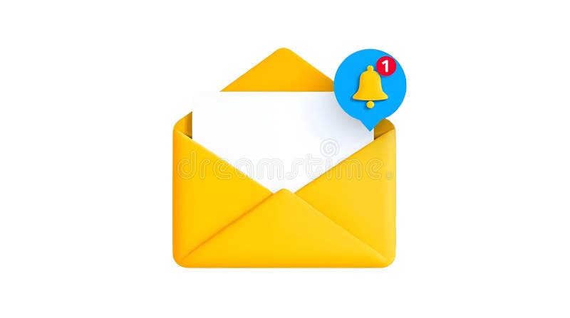 3D Closed Envelopes with Speech Bubble and Bell. New Message ...