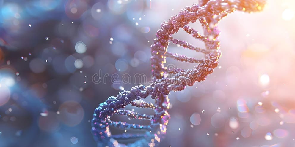 D Closeup of DNA Double Helix Structure with Blurred Background ...