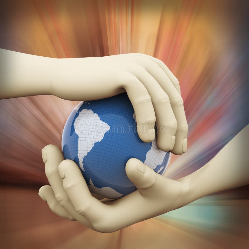 3d Closeup of Hand Globe Illustration Stock Illustration - Illustration ...