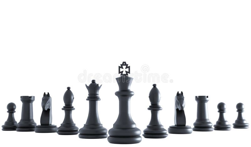 3D Closeup Line Up of Black Chess in White Background Illustration , 3D ...