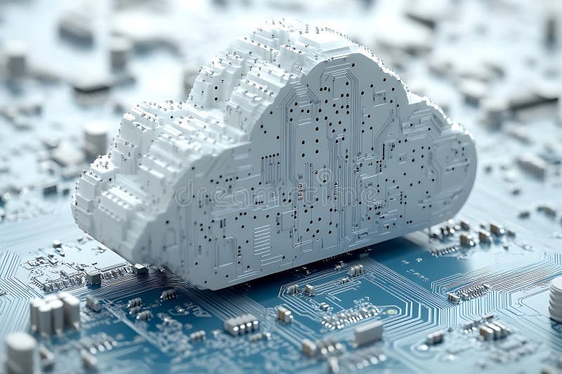 3D Cloud Computing Concept Circuit Board Cloud Data Storage Technology Stock Illustration ...