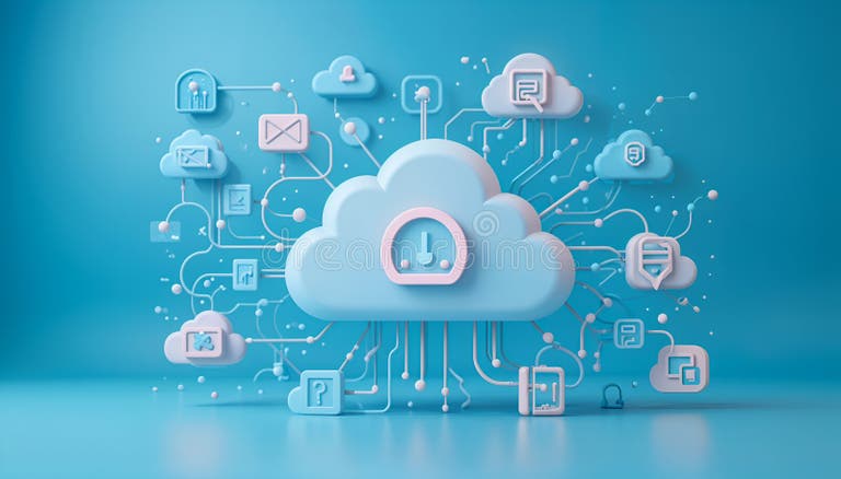 3D Cloud Computing Concept: High-Resolution Illustration of Data Storage with Network ...