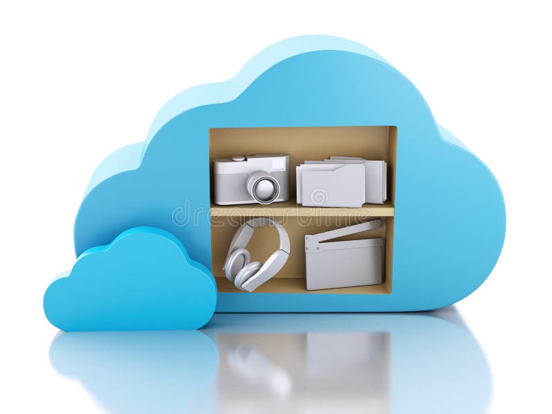 3d Cloud Computing Concept with Multimedia Icons on White Background ...
