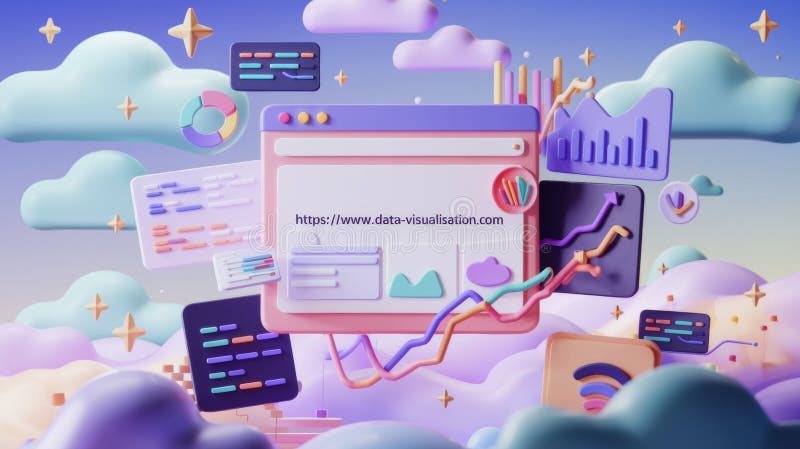 3D Cloud Computing Data Visualization with Charts and Graphs AI Generated. Stock Illustration ...