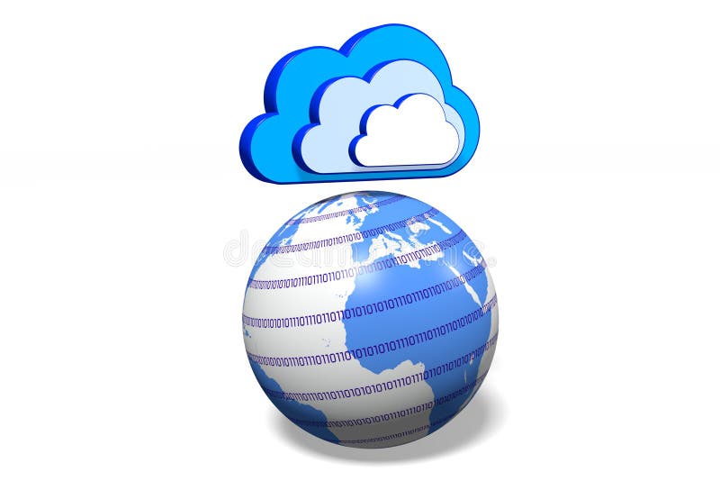 3D Cloud Computing Illustration - World Map Stock Illustration ...