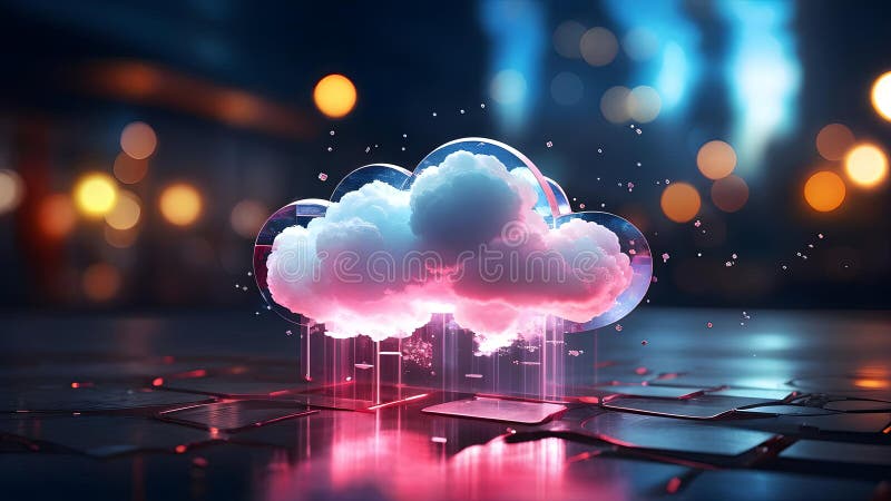 3D Cloud Concept in Neon Colors, Represents Technology and Innovation ...