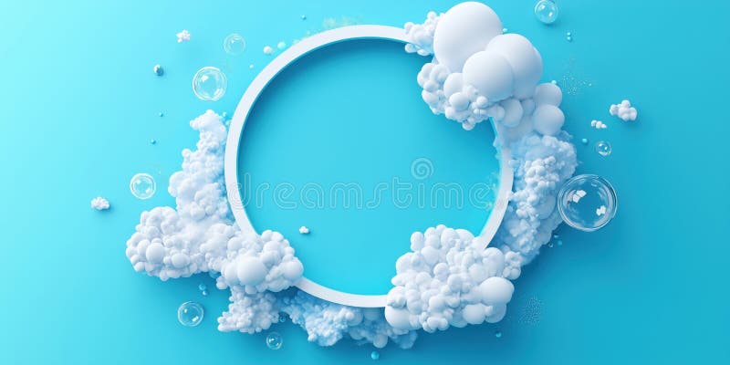 3D Cloud Frame Design with Bubbles on Blue Background for Creative ...