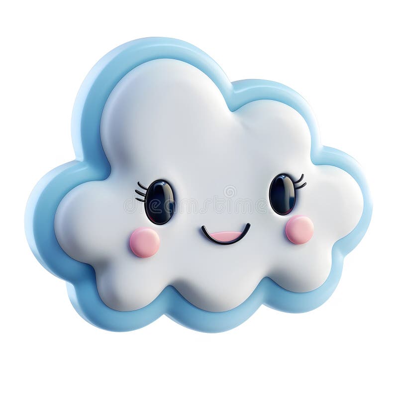 3d Cloud Icon on a White Background. 3d Rendering of a Cheerful Cloud ...