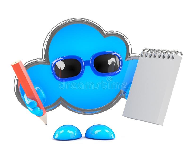 3d Cloud with Notebook and Pencil Stock Illustration - Illustration of ...