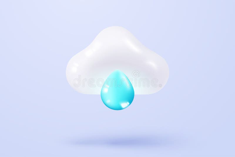 3D Cloud with Rainy Drop Weather and Storm. Thunderbolt or Flash of ...