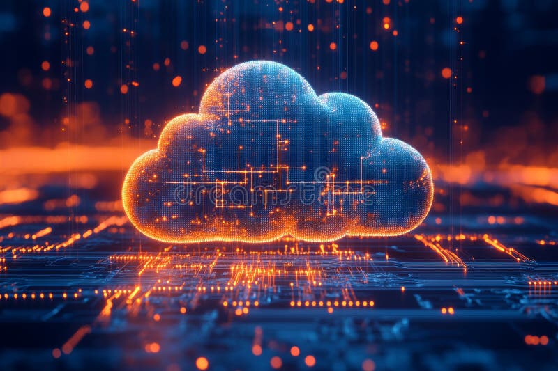 3d Cloud Rendering with Global Network Technology in Blue and Orange ...