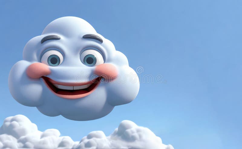 3D Cloud Smiling on a Blue Background Stock Illustration - Illustration ...