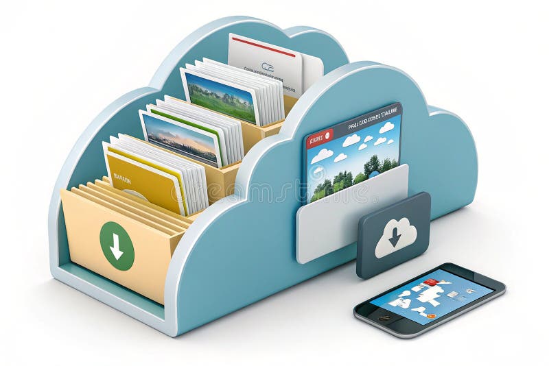 3D Cloud Storage Icon for Multimedia File Management Stock Illustration ...