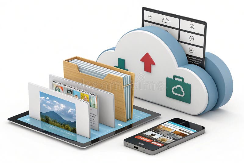 3D Cloud Storage Icon for Multimedia File Management Stock Illustration ...