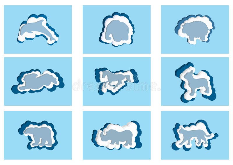 3D Clouds in the Form of a Animals. Vector Icons Cloud Blue and White ...