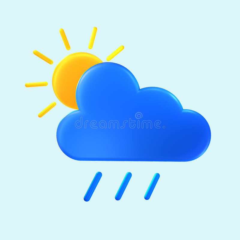 3d Cloudy Sun and Rain Icon To Know the Weather in an Application or on ...