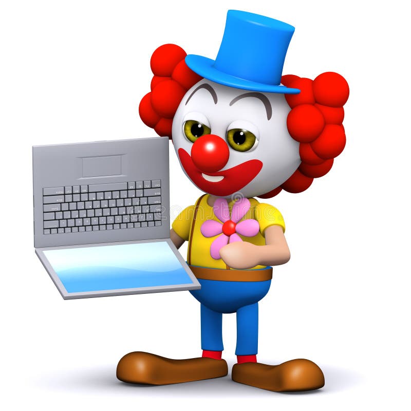 3d Clown is Learning How To Use a Laptop Pc Stock Vector - Illustration ...