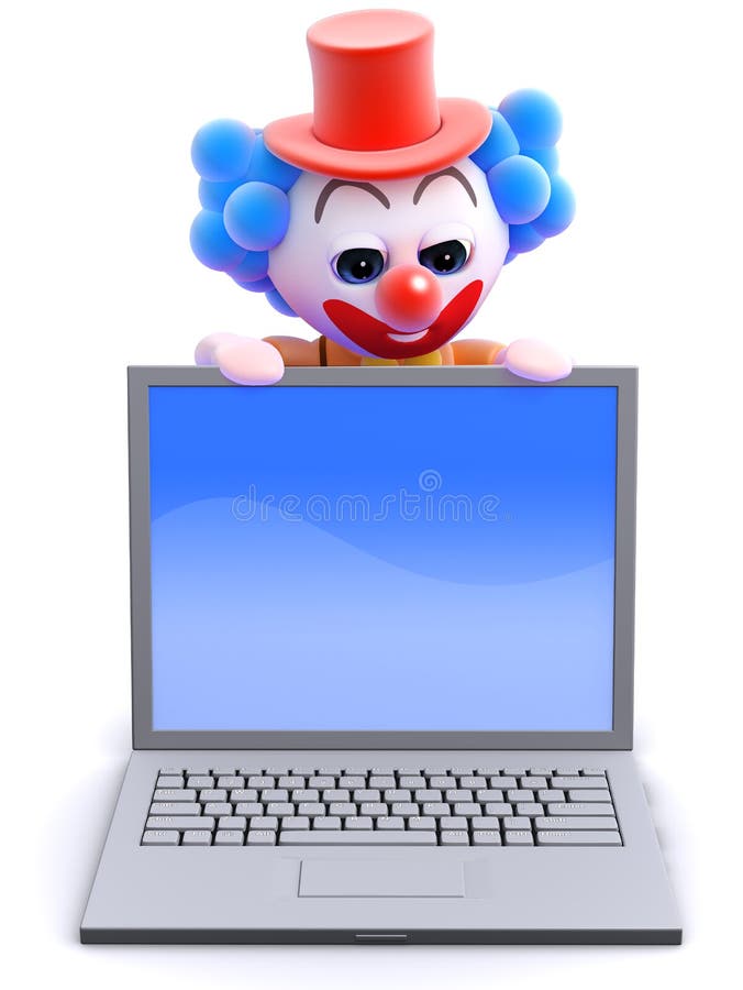 3d Clown Looks Over a Laptop Pc Stock Illustration - Illustration of ...