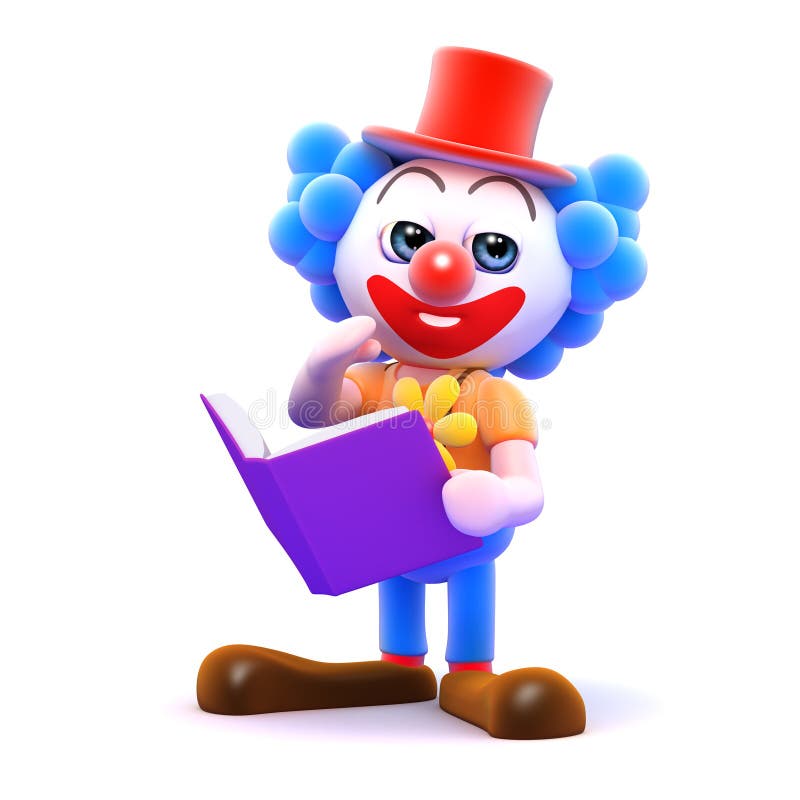 3d Clown reading a book stock illustration. Illustration of comedian ...