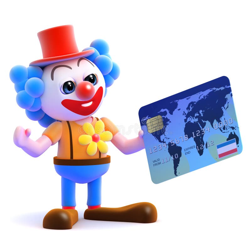 3d Clown Uses a Credit Card Stock Illustration - Illustration of white ...